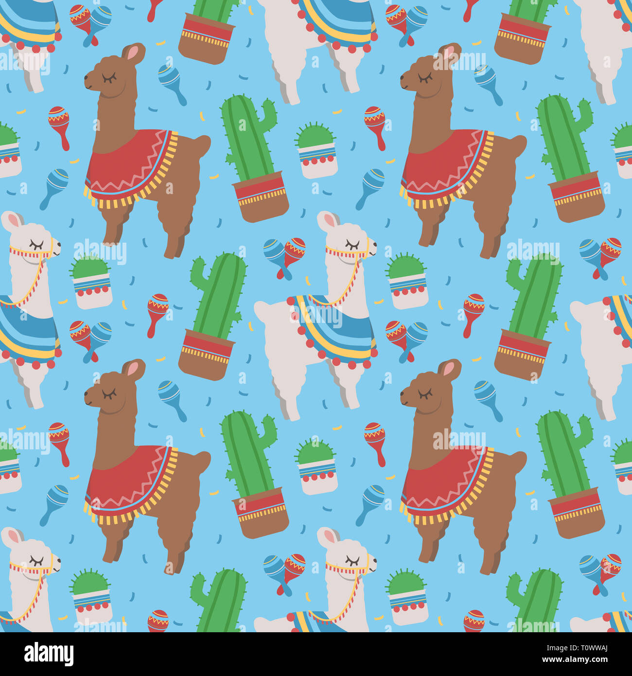 Colorful seamless cartoon pattern for children with cute peruvian lamas ...