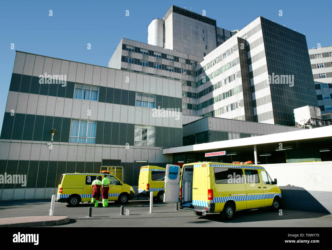 Ambulance vehicles on an hospital parking. Emergency transport ...