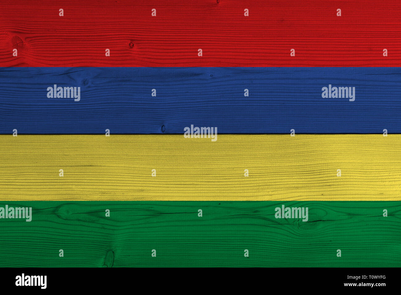 Mauritius flag painted on old wood plank. Patriotic background ...