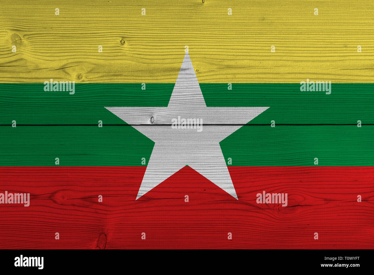 Myanmar flag painted on old wood plank. Patriotic background. National ...