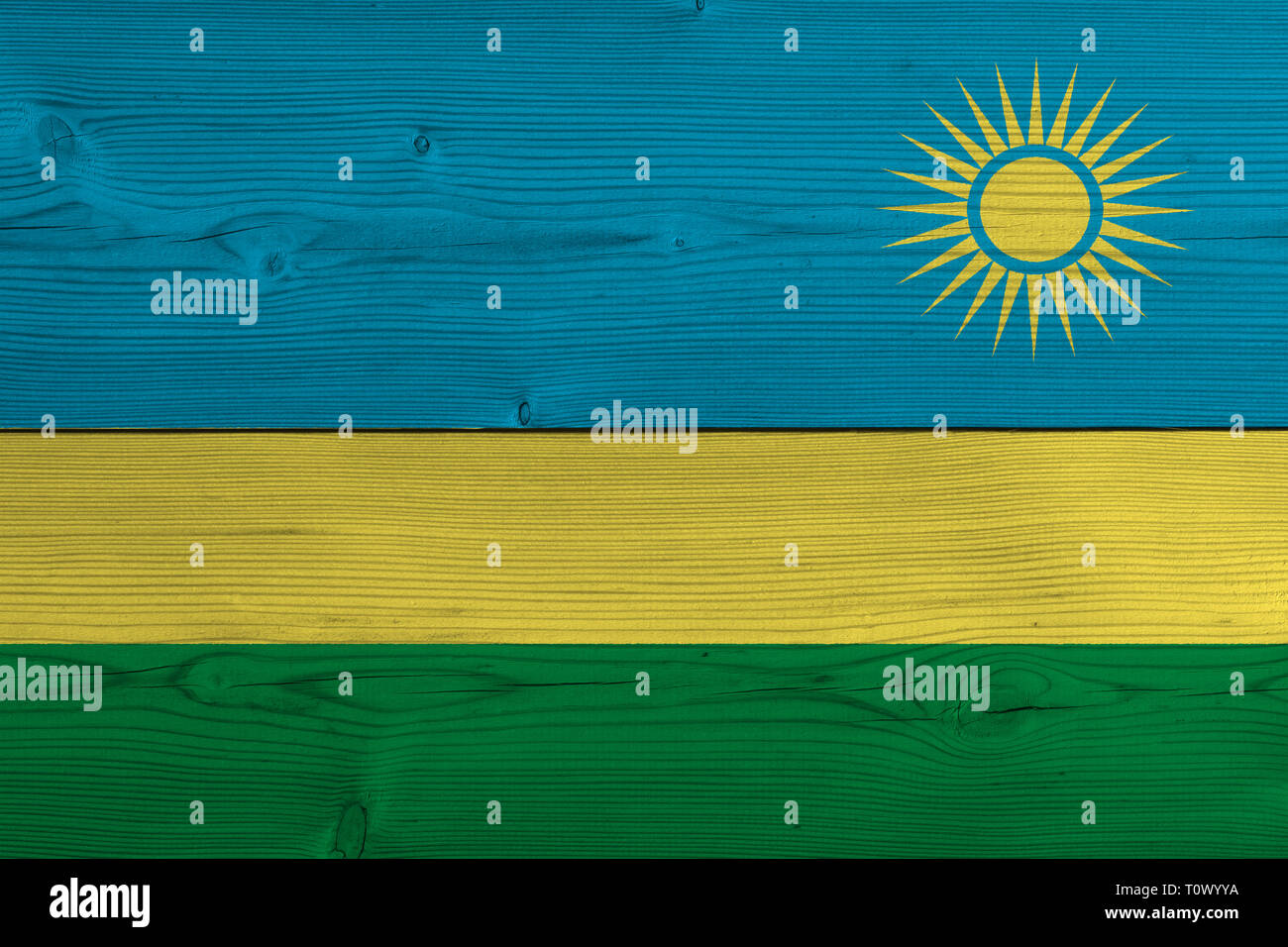 Rwanda flag painted on old wood plank. Patriotic background. National ...