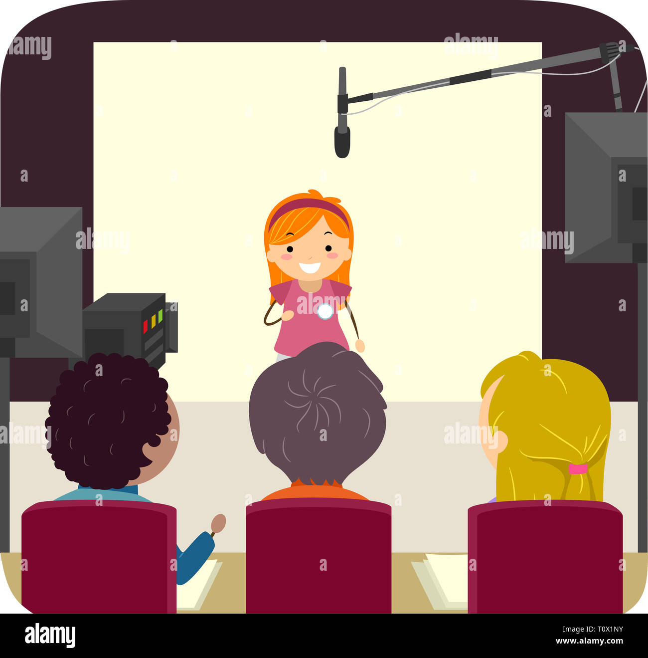 Illustration of a Kid Girl with Overhead Microphone Acting In Front of ...