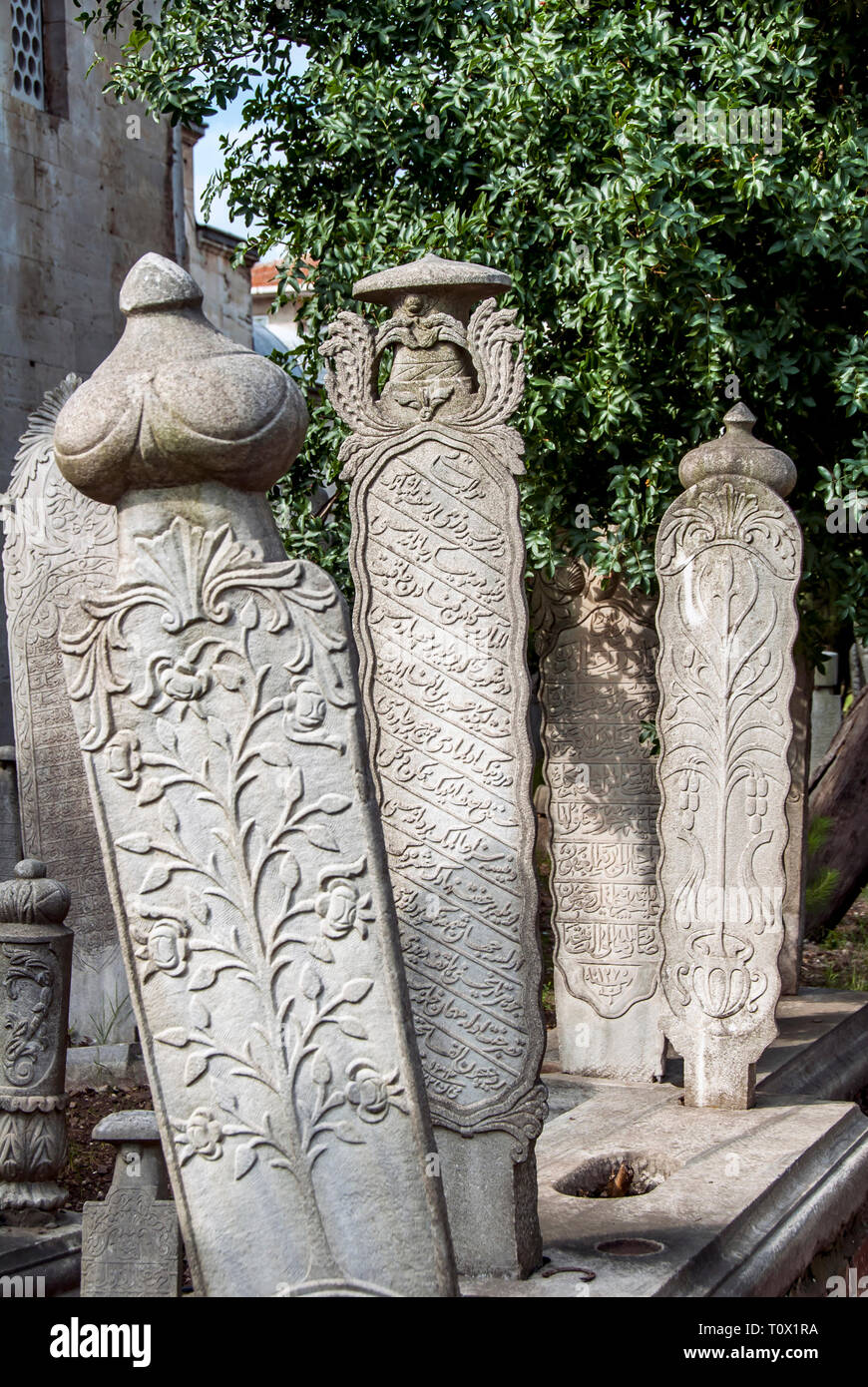 Istanbul, Turkey, 1 July 2011: Ottoman Tomb Stones at Nurbanu Valide ...