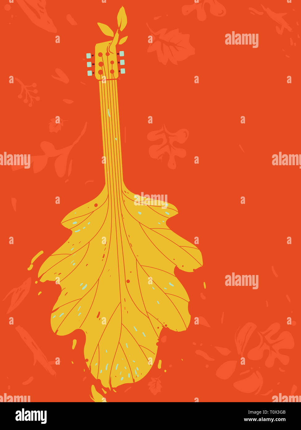 Illustration of an Autumn Leaf as Guitar for a Fall or Autumn Music ...