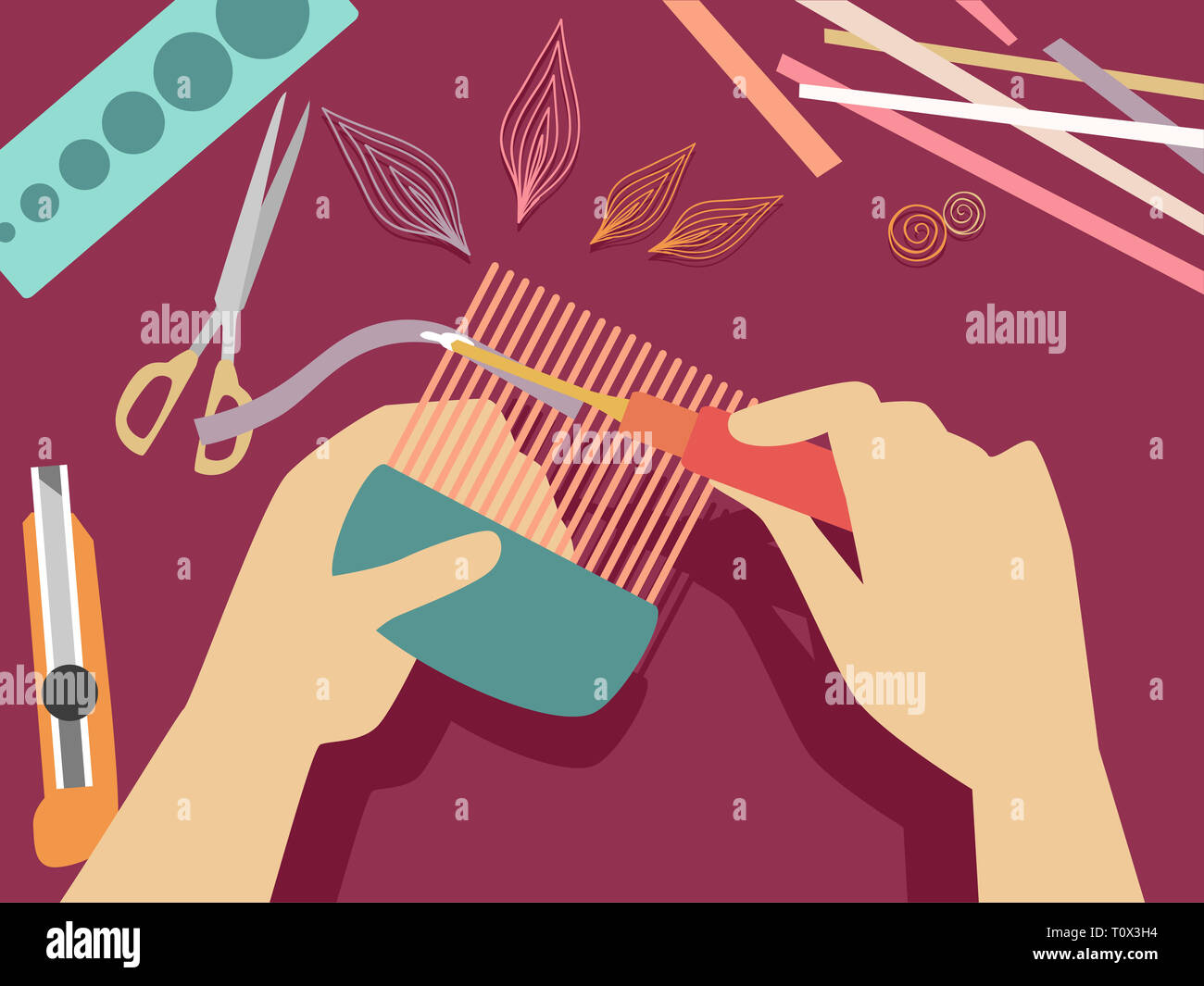 Illustration of Hands Holding Paper Quilling Comb and a Slotted ...