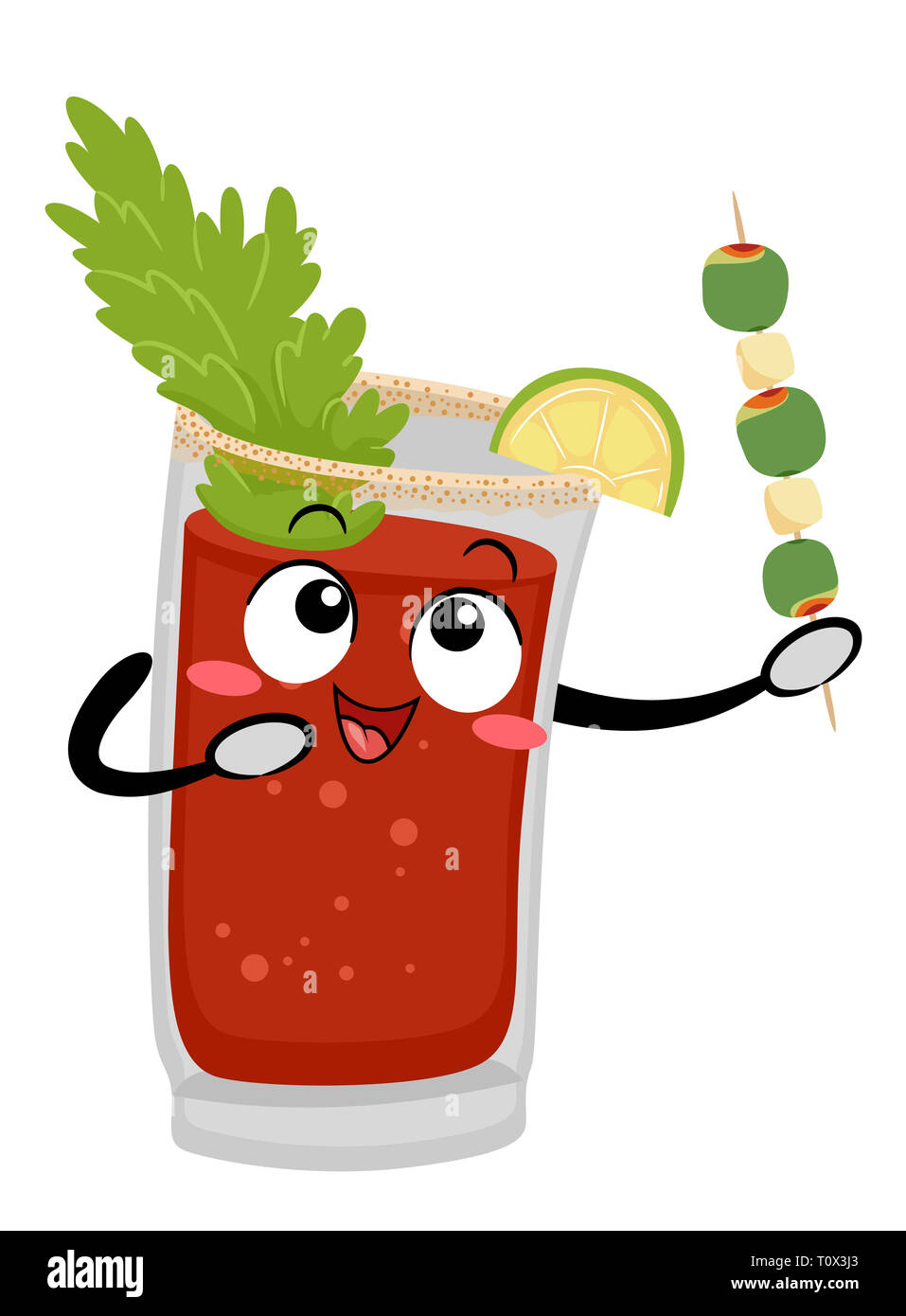 Illustration of a Caesar Drink Mascot Holding a Stick of Olives and ...