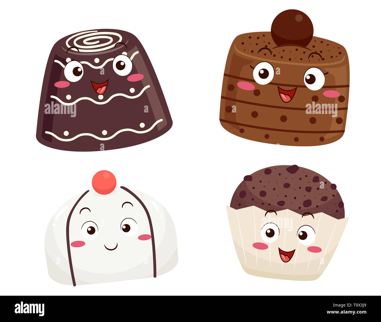 Illustration of Different Chocolate Mascots Stock Photo - Alamy