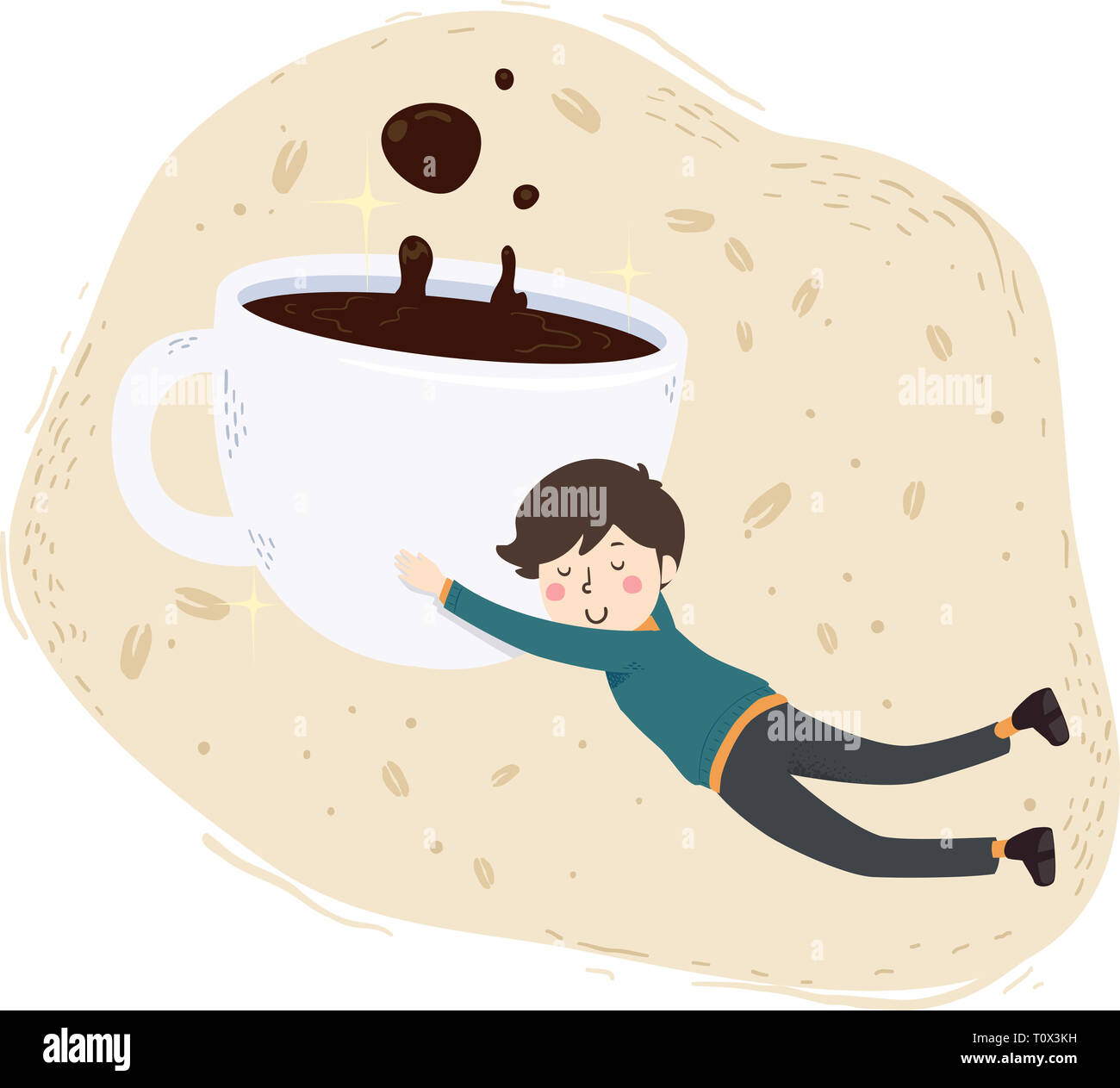 Illustration of a Man Floating and Hugging a Cup of Coffee Stock Photo ...