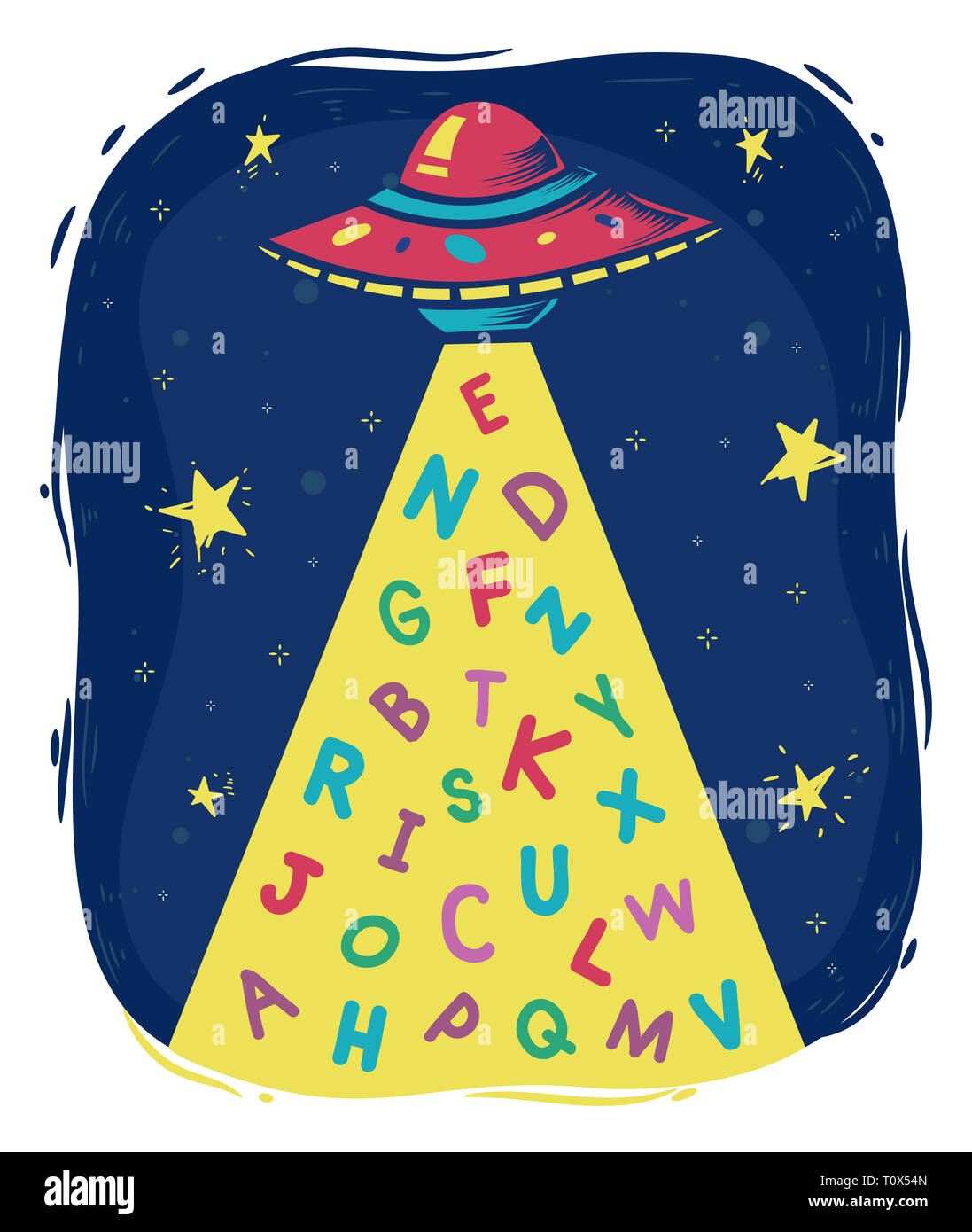 Illustration of a Flying Saucer Space Ship Beaming with the Alphabet ...