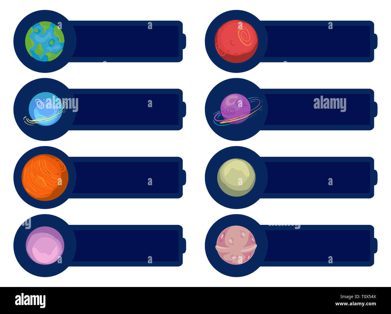 Illustration of Eight Planet Labels Stock Photo - Alamy
