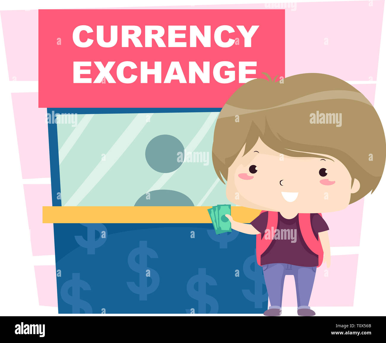 Illustration of a Kid Boy Wearing Backpack Showing His Cash and ...