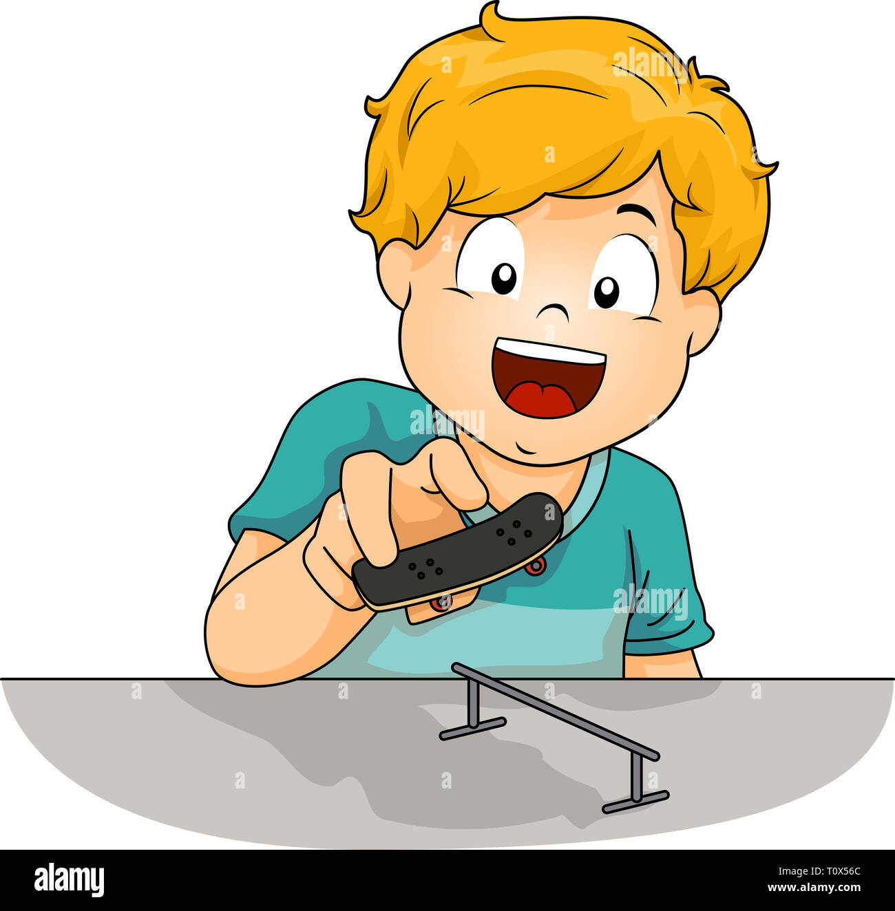 Illustration of a Kid Boy Holding a Small Skateboard and Rails for ...