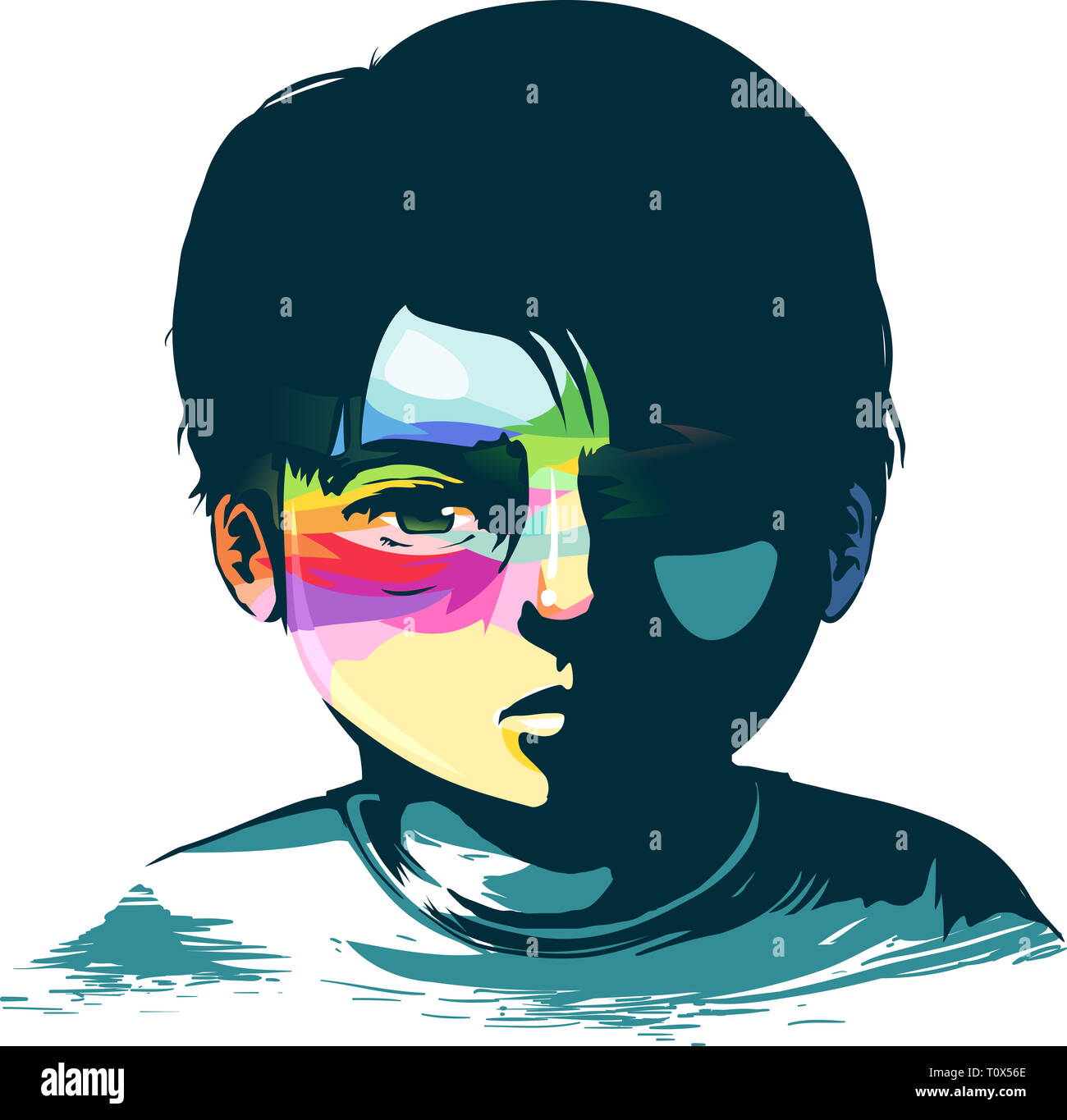 Illustration of a Sad Kid Boy with Rainbow Paint on Face Stock Photo ...