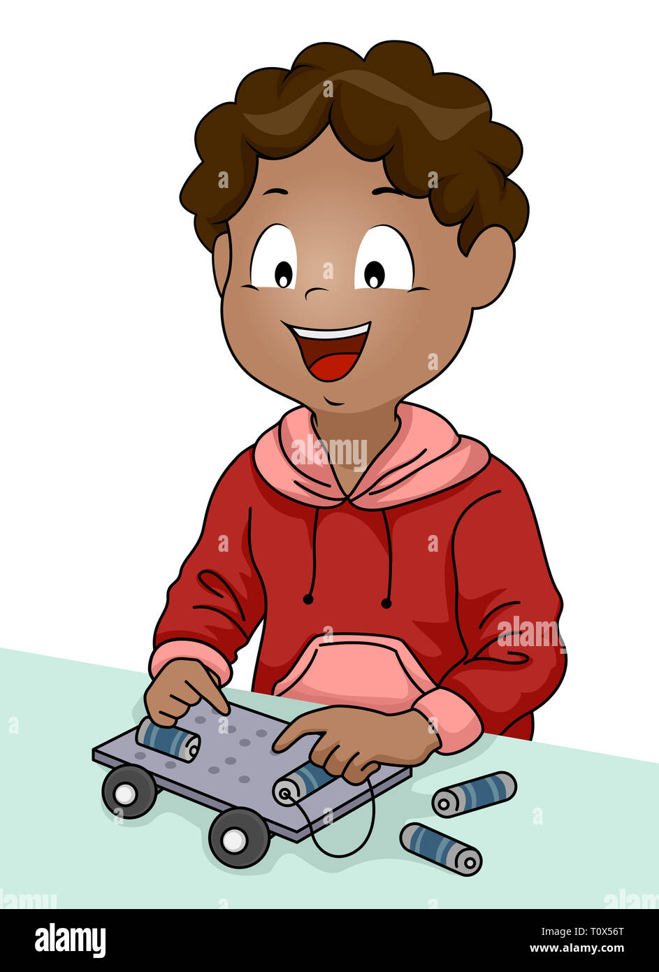 Illustration of a Kid Boy Making an Electric Car for His STEM Project ...