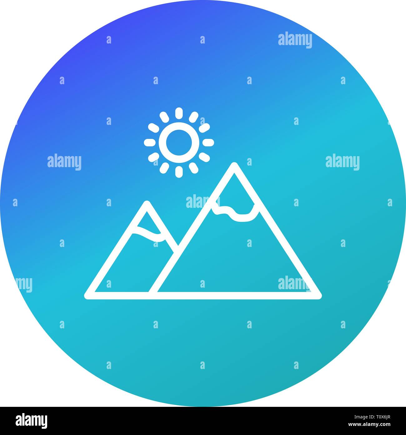 Illustration Mountain with sun Icon Stock Photo - Alamy