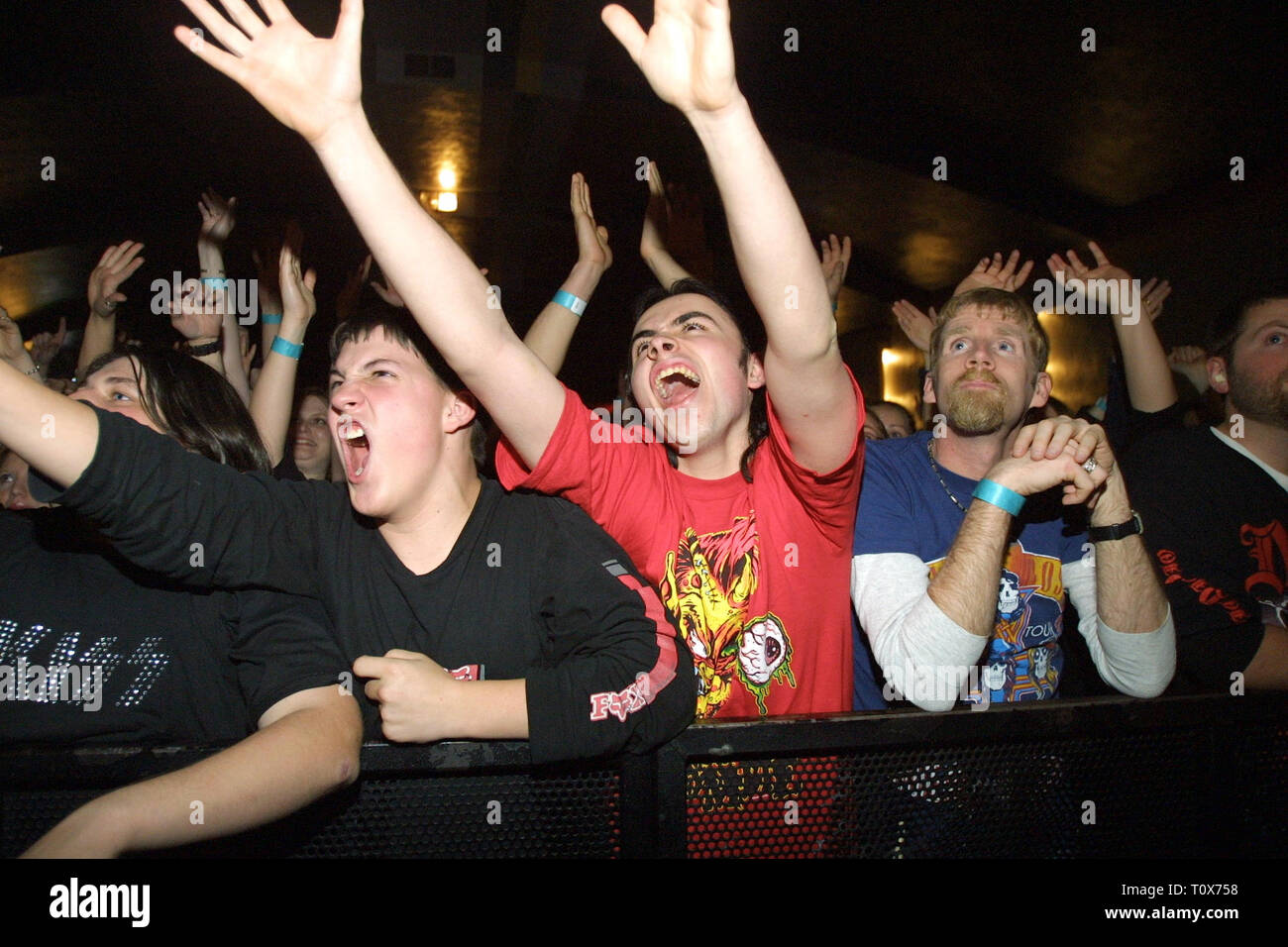 Fans are shown in the front row reaching up to the artist during a ...