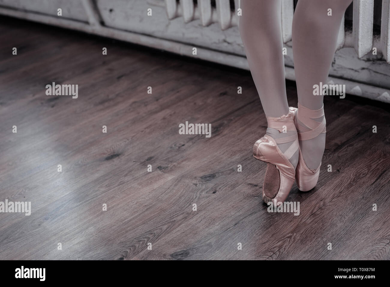 Nice skilled ballet dancer standing on pointe shoes Stock Photo - Alamy