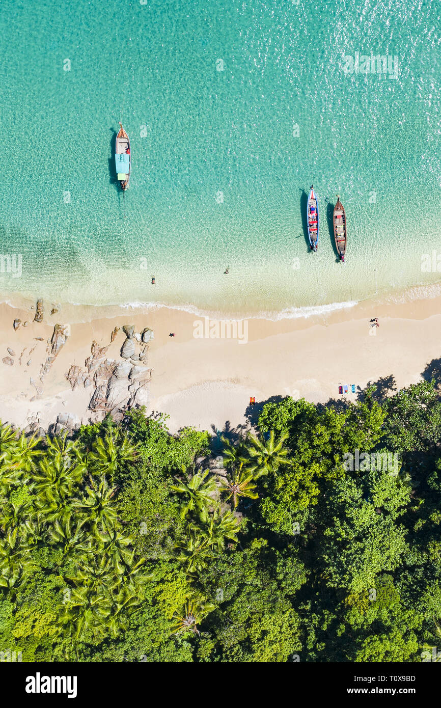 View from above, aerial view of a beautiful tropical beach with white ...