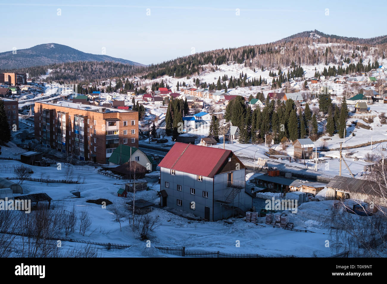 View of Sheregesh urban-type settlement in Mountain Shoria. Siberia ...