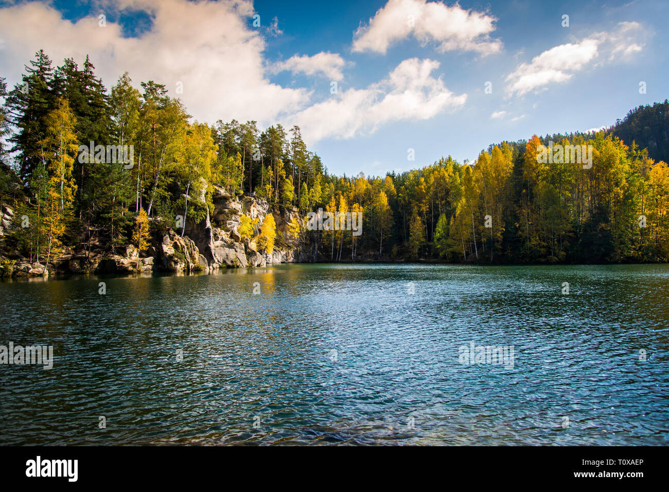 Lake in Adrspach - Teplice Rocks, autumn Stock Photo - Alamy