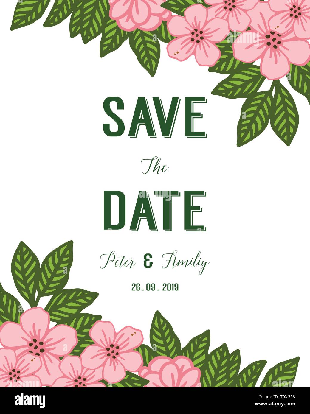 Vector illustration invitation card or wedding card with abstract leaf ...