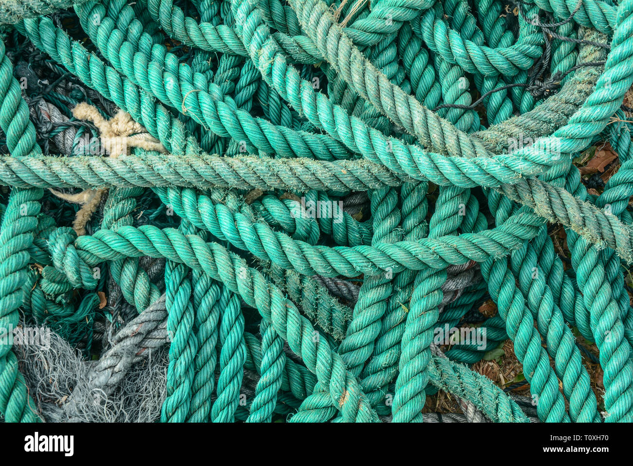Old blue frayed ship rope at fishing village in Nha Trang, Vietnam ...
