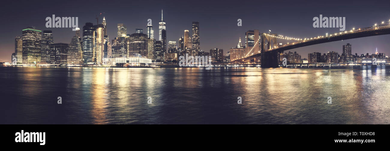 New York City iconic skyline, color toned high quality panorama, USA ...