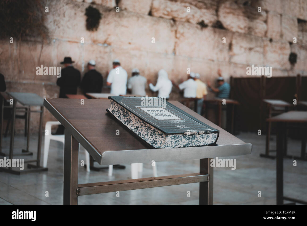 Jewish bible on table, wailing western wall, jerusalem, israel. book of ...