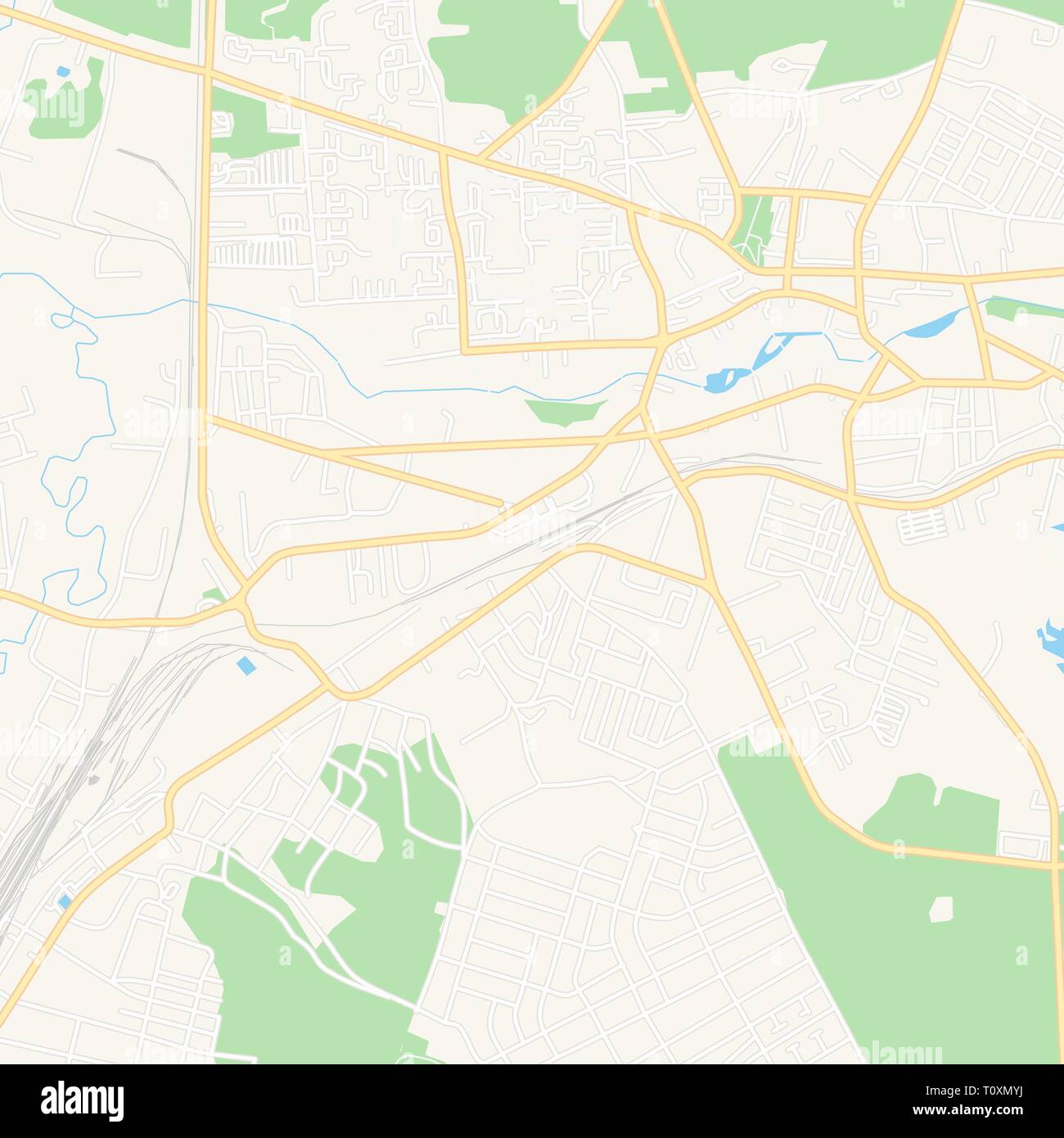 Printable map of Vawkavysk, Belarus with main and secondary roads and ...