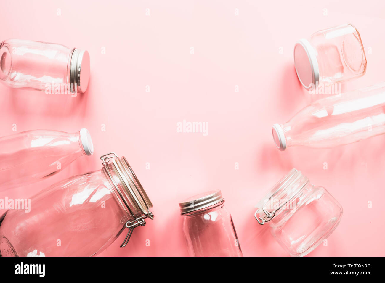 Set of jars on pink background for zero waste storage and shopping ...