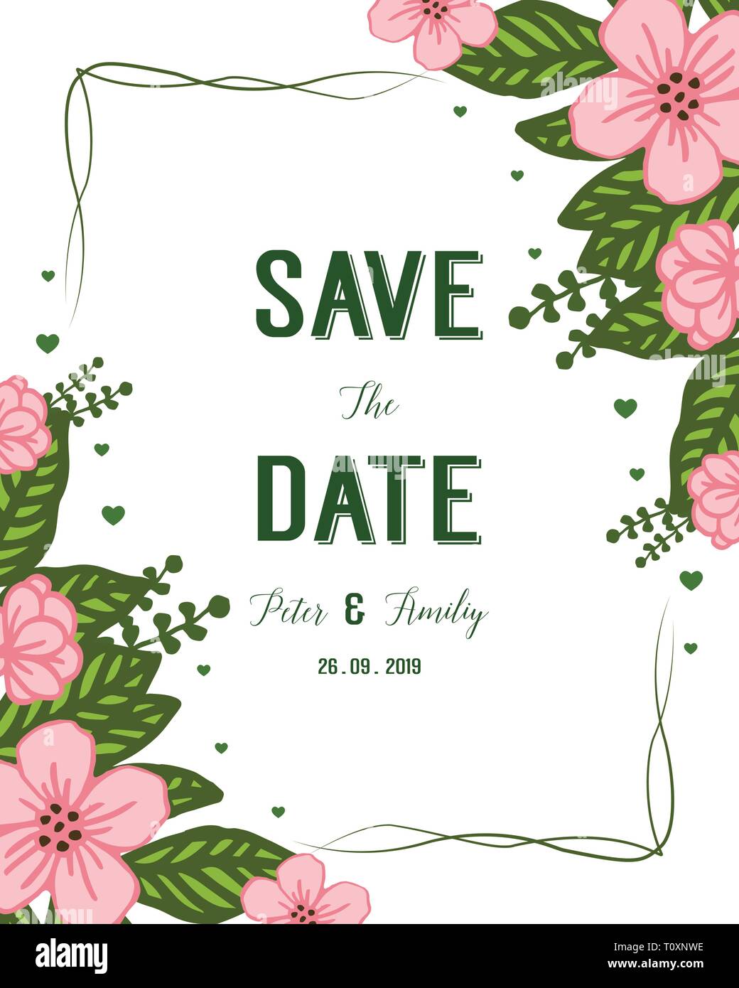 Vector illustration pink flower frame isolated white background with ...