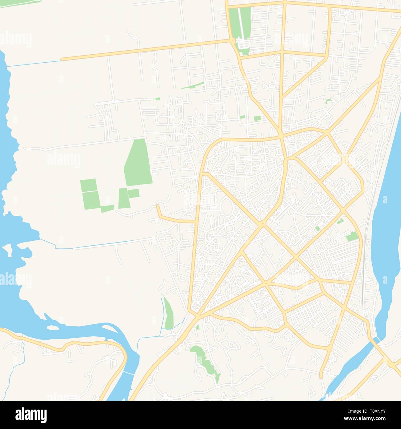 Printable map of Shkoder, Albania with main and secondary roads and ...