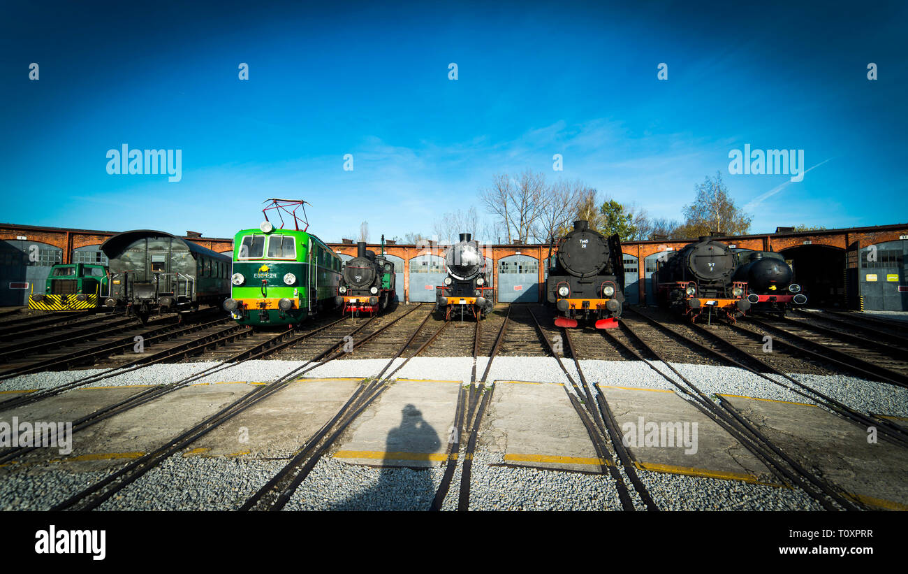 Steam locomotives in the engine house Stock Photo - Alamy