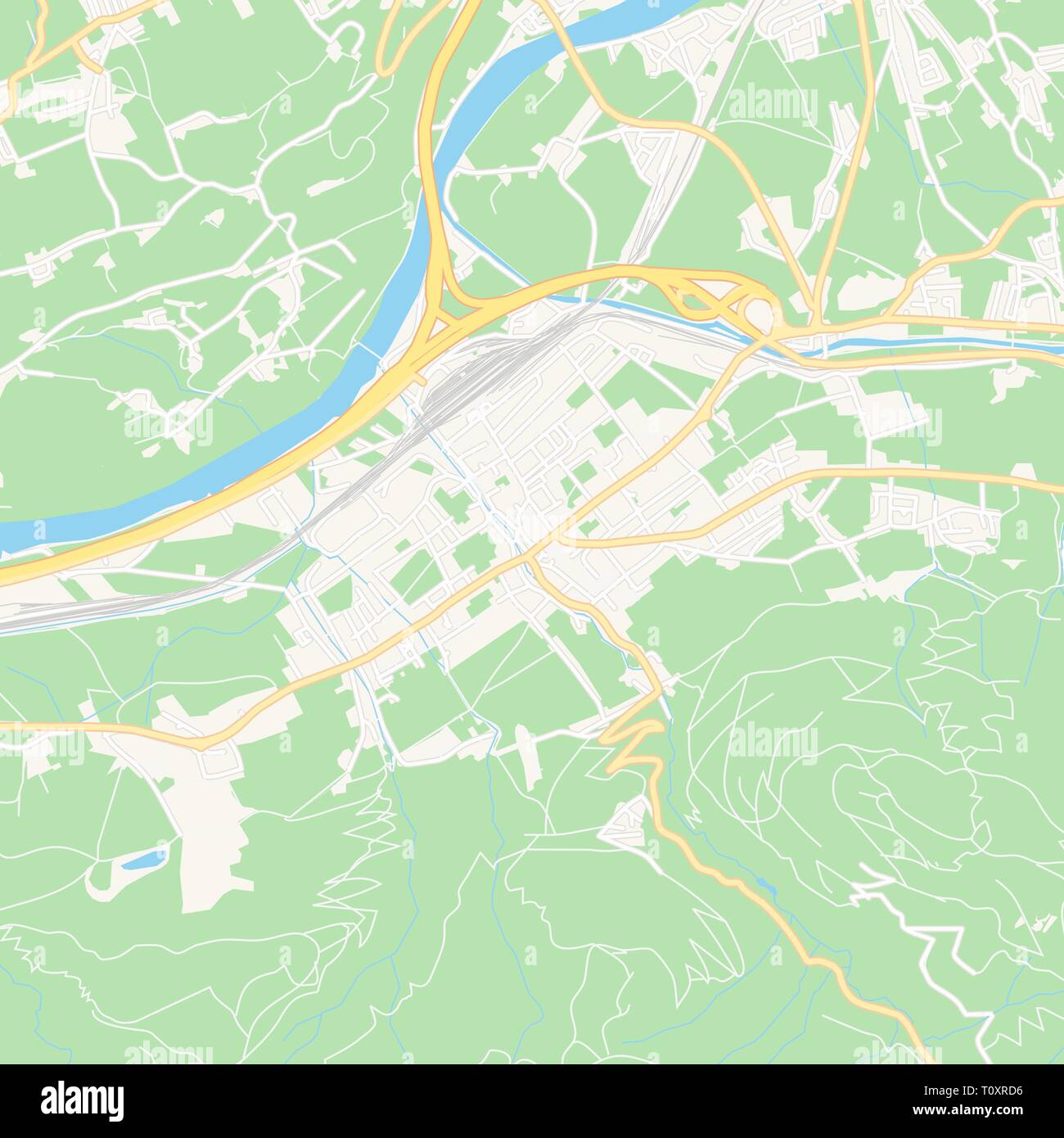 Printable map of Worgl, Austria with main and secondary roads and ...