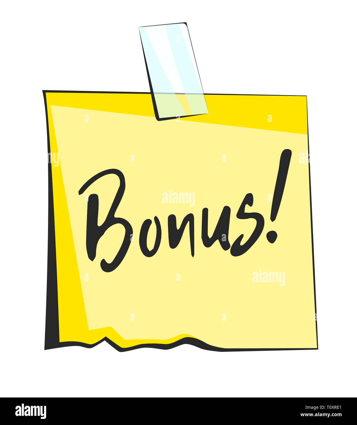 Bonus lettering. Yellow sticky note with scotch tape. Paper reminder ...