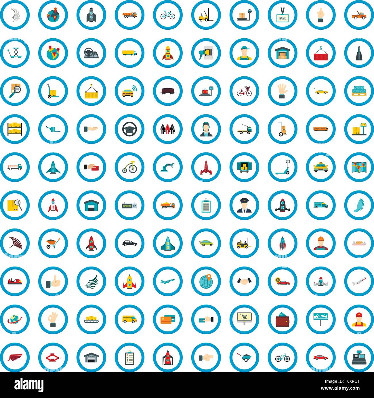 100 logistical support icons set, flat style Stock Vector Image & Art ...