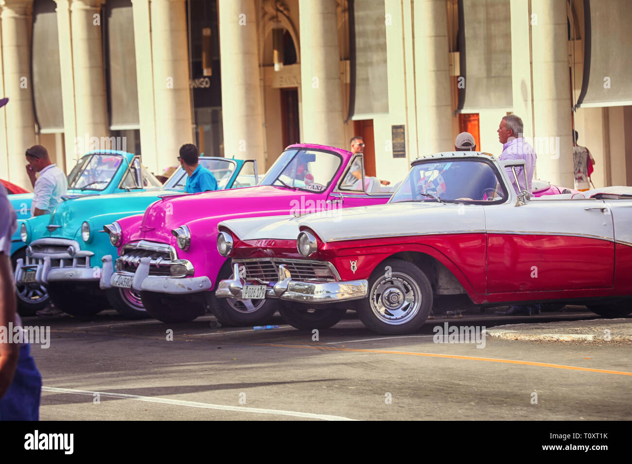 Cuban colorful vintage cars in front of the Gran Teatro - Havana, Cuba ...