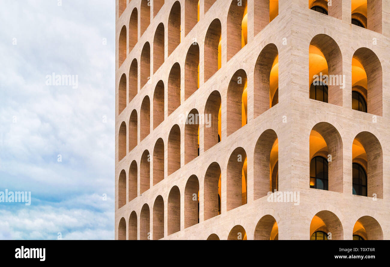 Close-up of the facade of the Palazzo della Civiltà Italiana, also ...