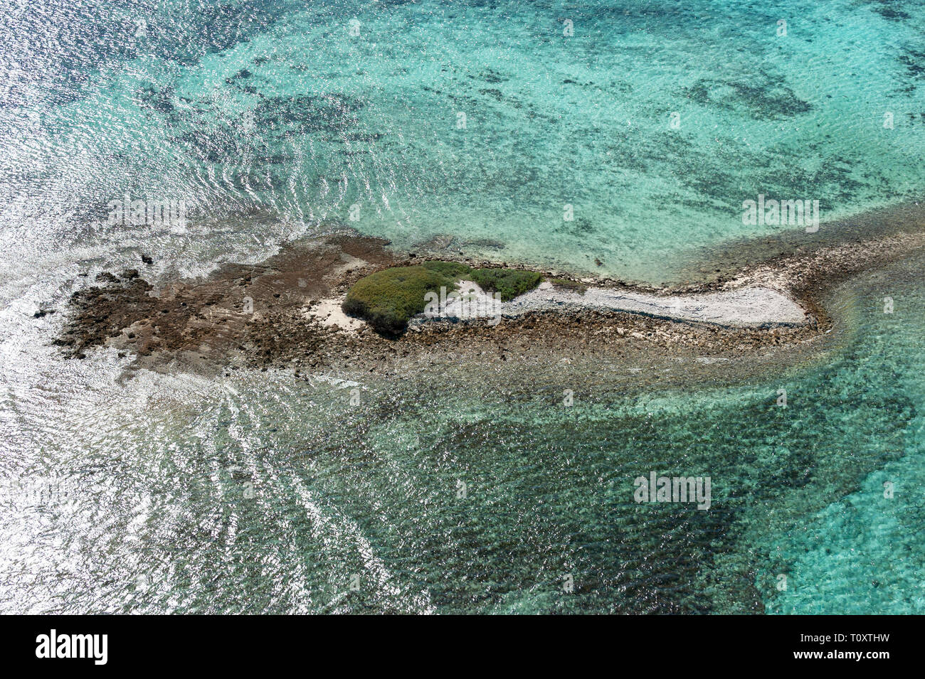 Aerial view Traitor's island in the Houtman Abrolhos. It gained its ...