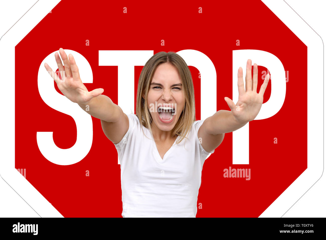 Woman raises sign in hi-res stock photography and images - Alamy