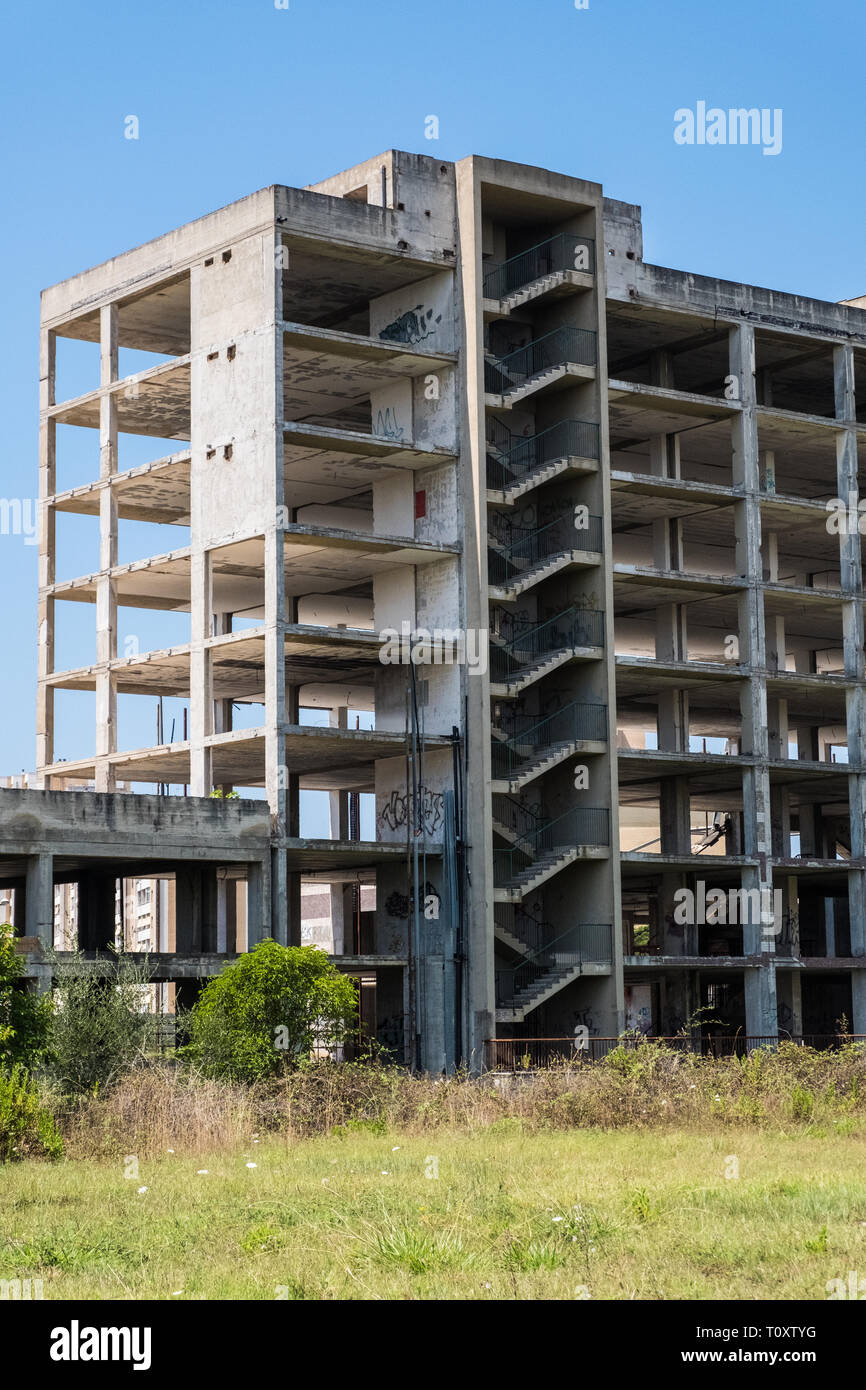 Huge multi floors concrete structure of abandoned building with stairs ...