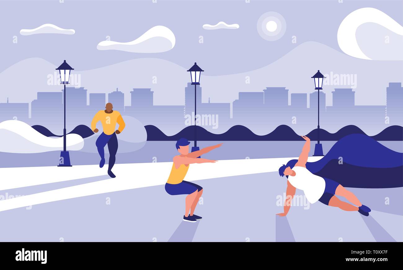 young men practicing outdoor gym vector illustration design Stock ...