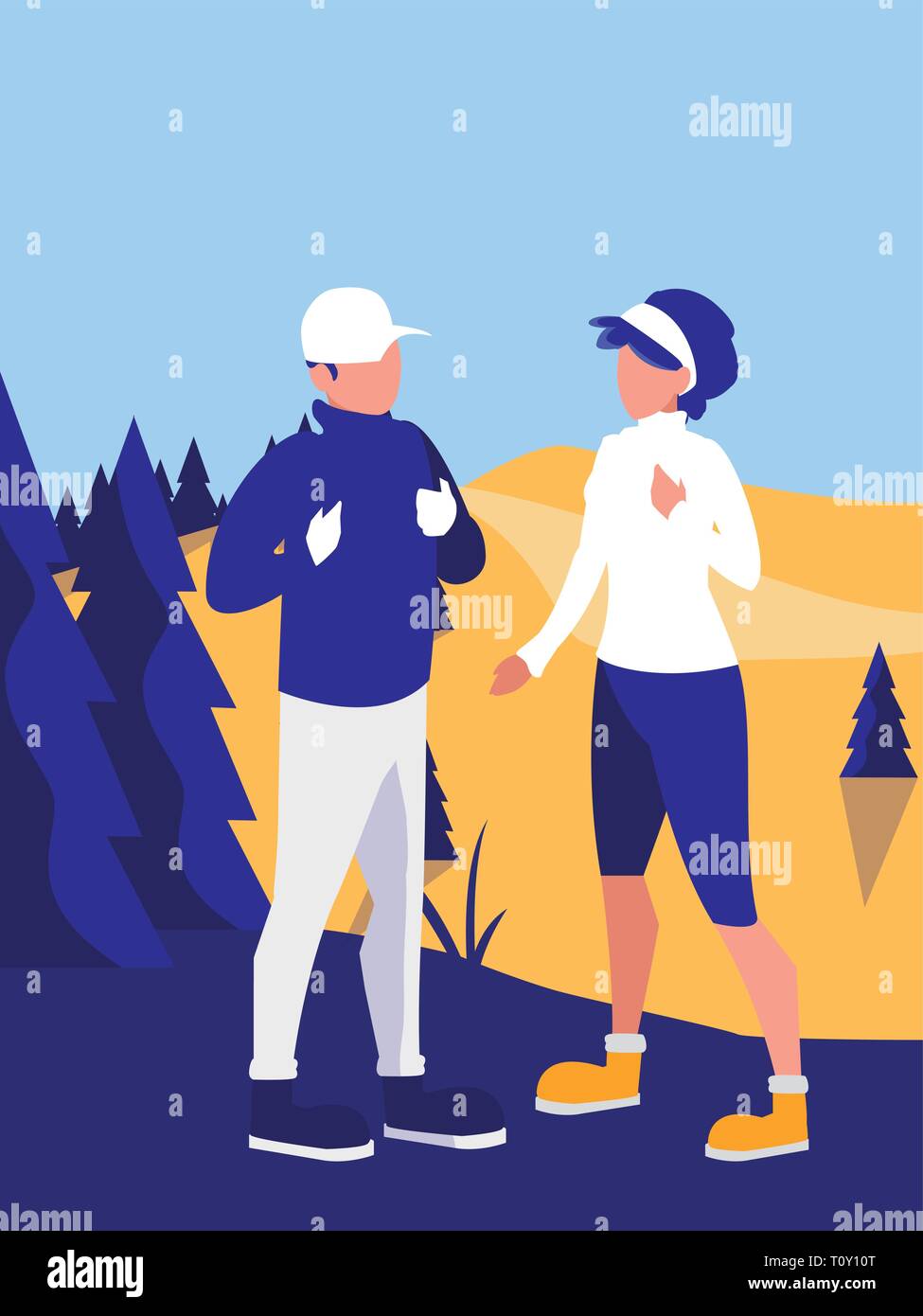 young couple in desert landscape dry scene scene vector illustration ...