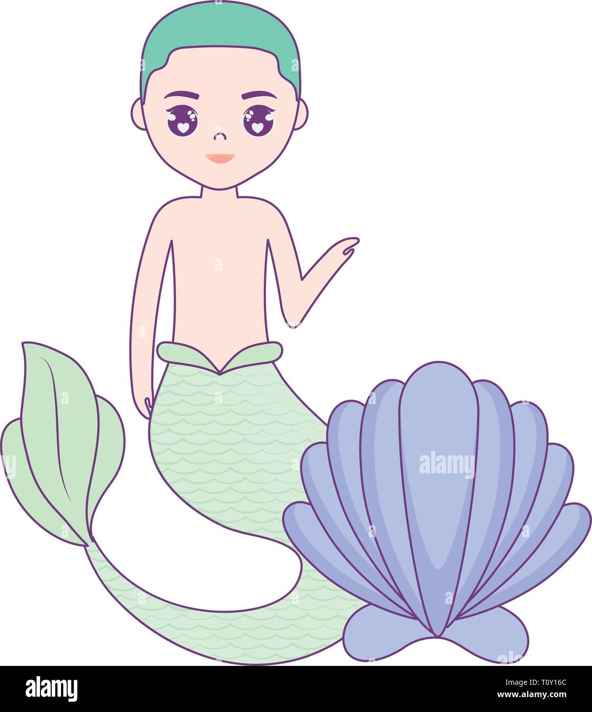 mermaid male with seashell vector illustration design Stock Vector ...