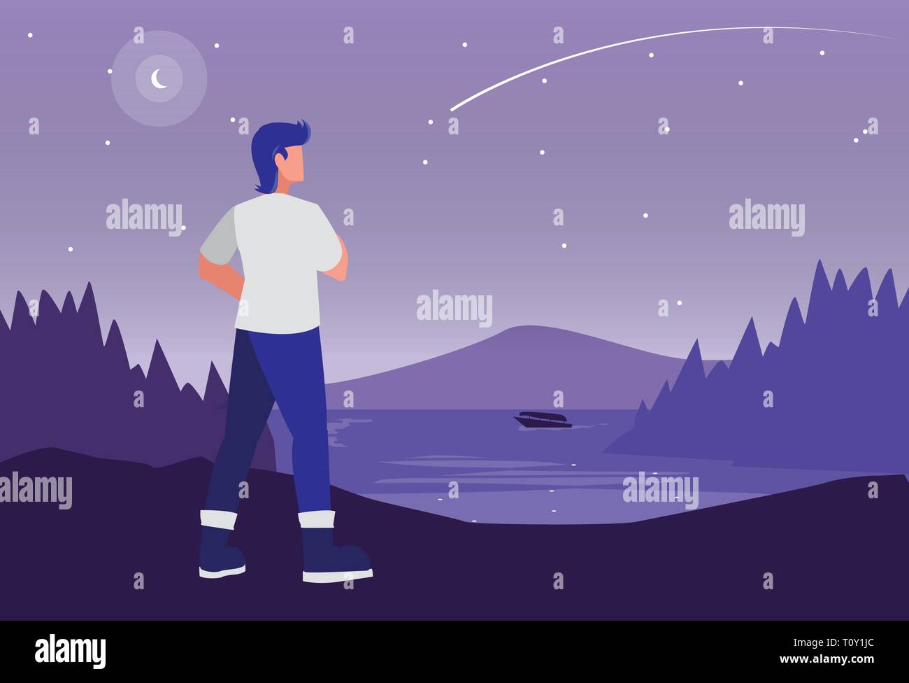 young man in forest landscape scene vector illustration design Stock ...