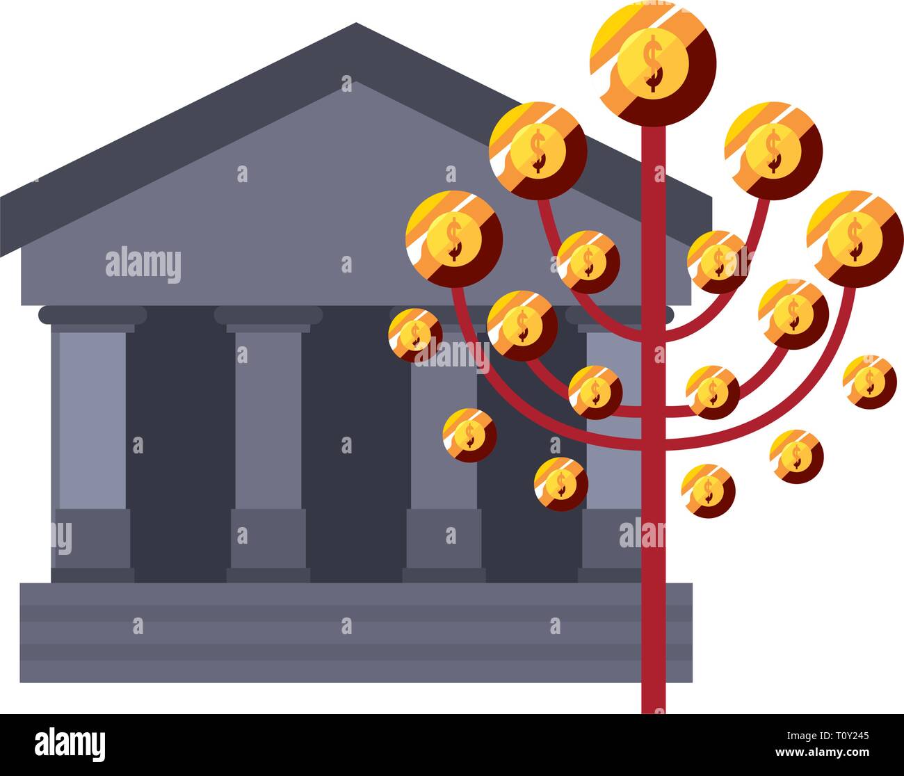 bank tree coins money on white background vector illustration Stock ...