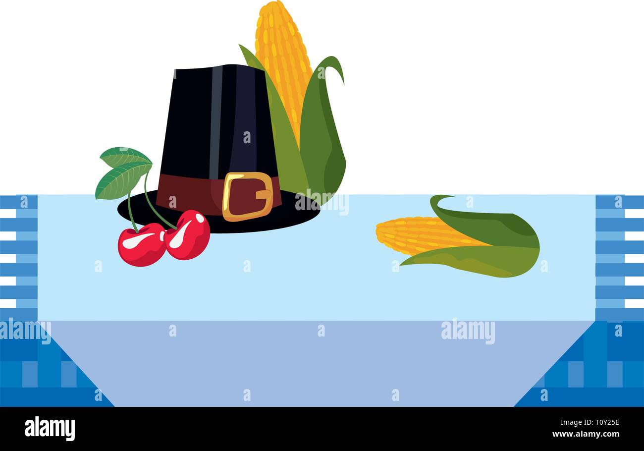 pilgrim hat cherry cobs thanksgiving celebrate vector illustration ...