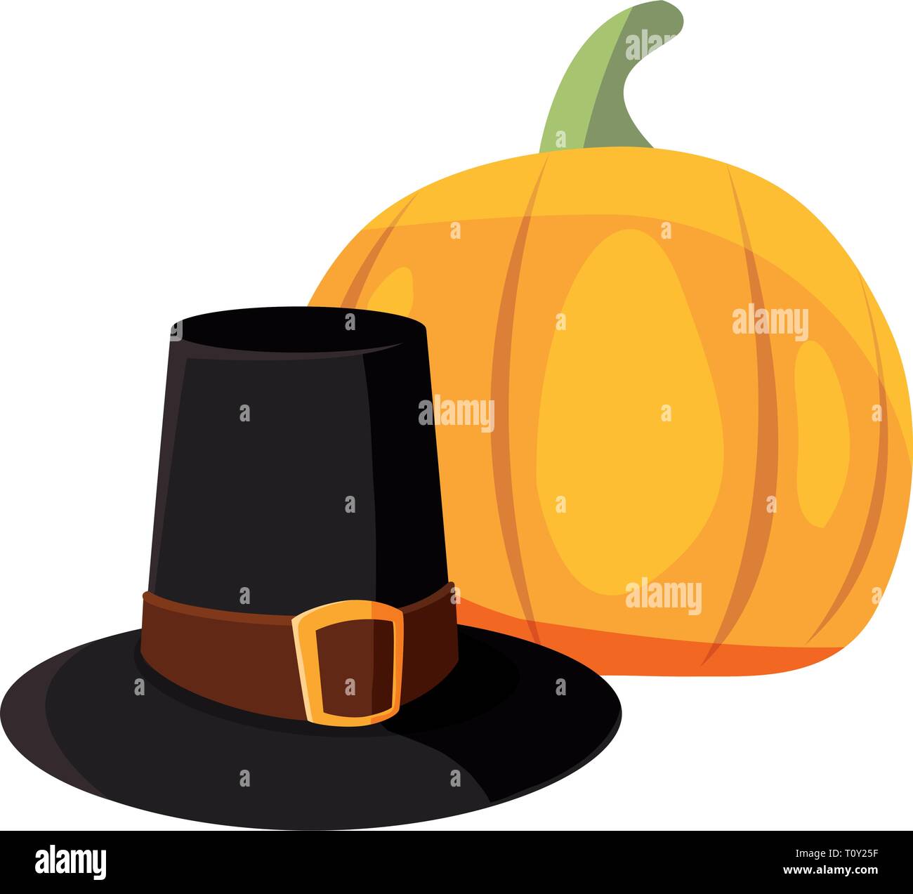 pilgrim hat pumpkin thanksgiving celebrate background vector ...
