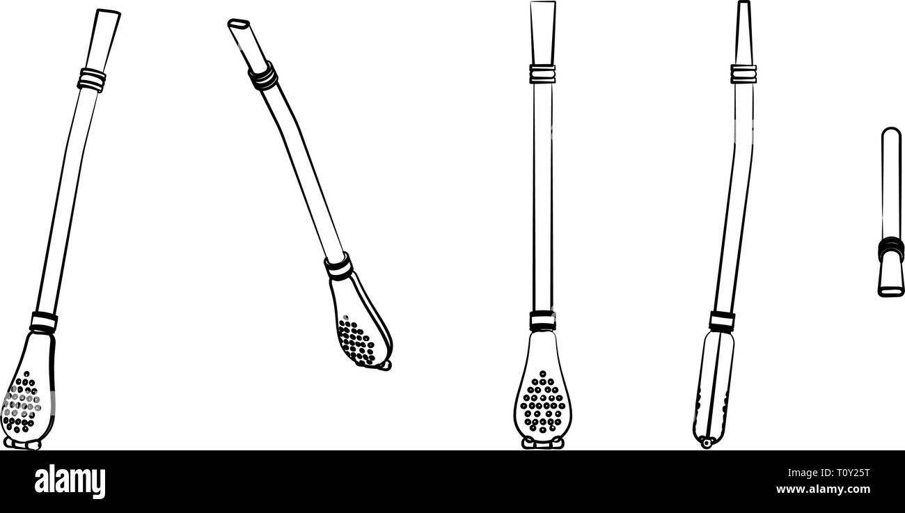 Bombilia of Yerba mate different outline like a brushstrokes Stock ...