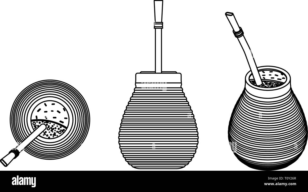 Cuia with Bombilia, water and Yerba mate for terere. Outline only Stock ...